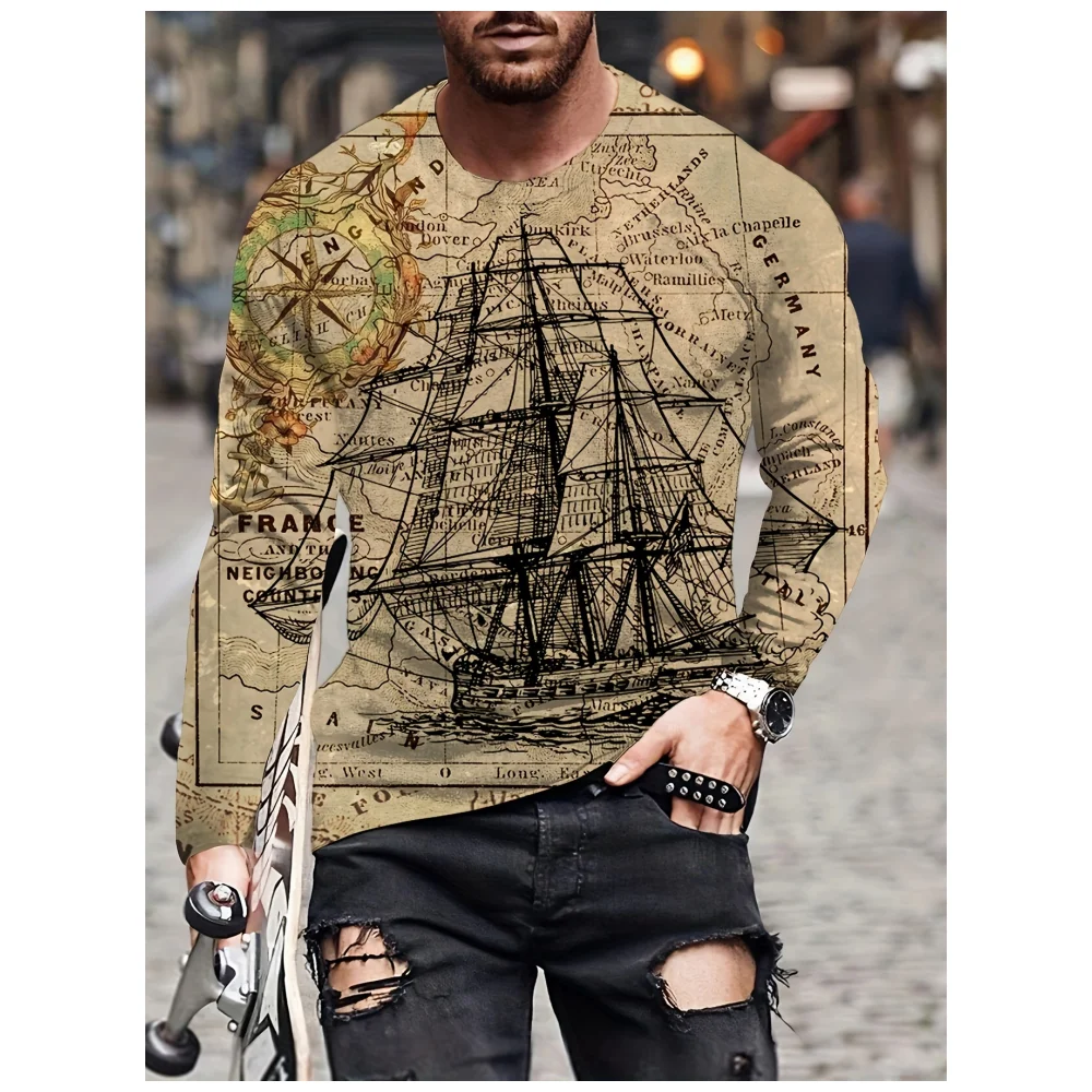 Vintage-Anchor-T-Shirts-For-Men-Autumn-Clothing-Oversized-Long-Sleeve ...