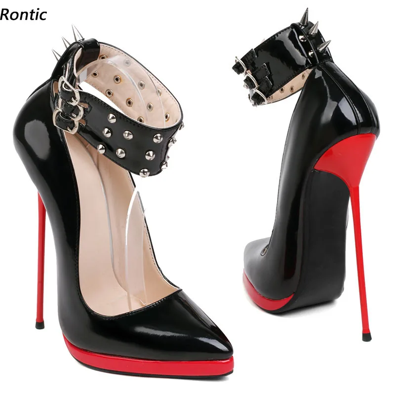 Women Platform Pumps Ankle Strap Studded Sexy Stiletto Heels Pointed ...