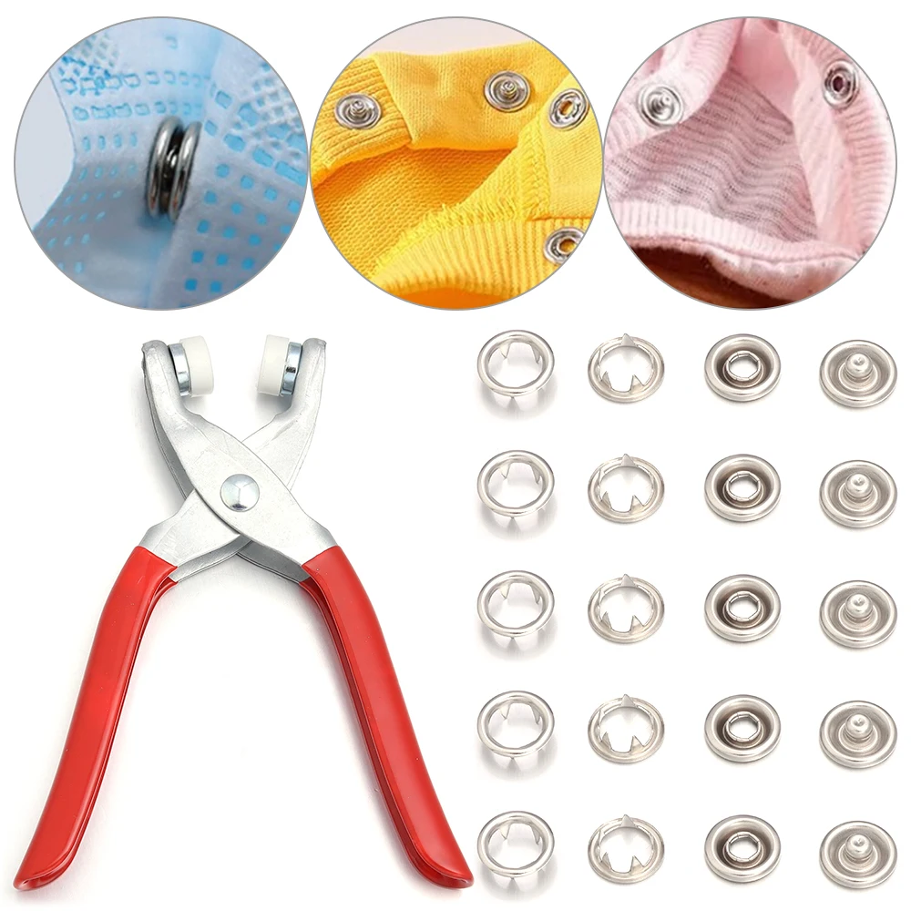 200Pcs Prong Rings 9.5mm Buckle Buttons Metal Colour Pliers Snap Button ...