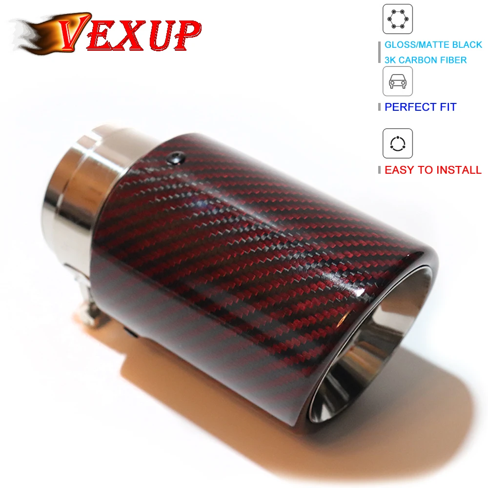 1PCS Car Red Carbon Exhaust Pipe Muffler Tail Muffler Tip Universal ...