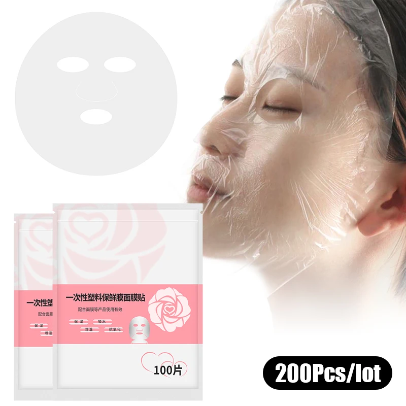 플라스틱 필름 천연 일회용 플라스틱 종이 마스크 스킨 케어 풀 페이스 클리너 마스크 페이셜 뷰티 건강 도구 로트당 200