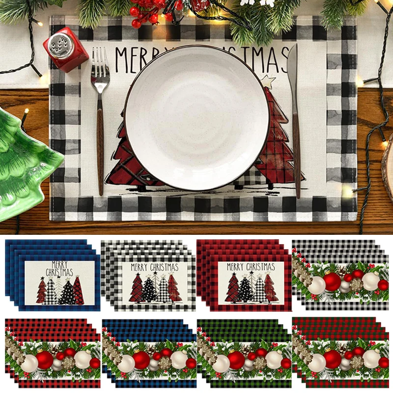 4pcs-Merry-Christmas-Placemats-Snowman-Christmas-Tree-Pattern-Printed ...
