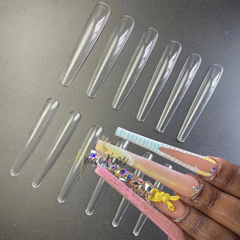 5XL Coffin Full Cover Fake Nails Super 7Cm Long Gel X Nail Extensions ...