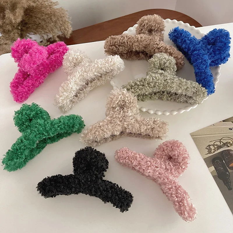 Women-Plush-Hair-Claws-Winter-Faux-Fur-Hair-Clips-Elegant-Acrylic ...