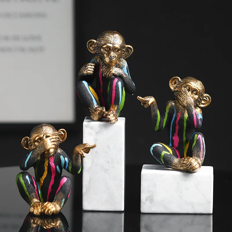 Resin-Figurines-Retro-Color-Monkey-Ornaments-Gorilla-Animal-Statuette ...