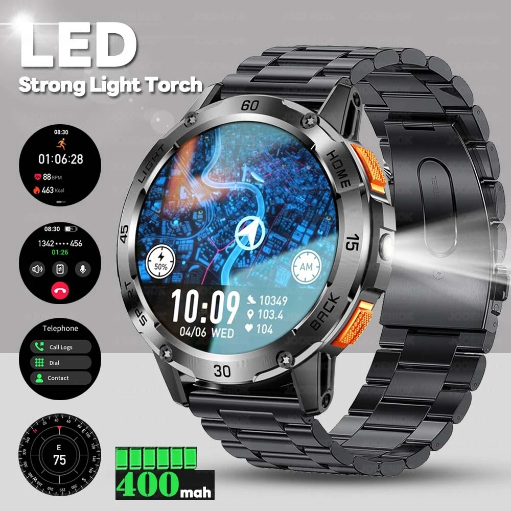 New Rugged Military Smart Watch Men Compass LED Flashlight IP68 ...