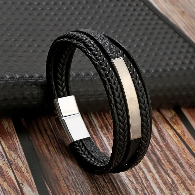 High-Quality-Classic-Men-s-Leather-Bracelet-19-21-23cm-Braided ...