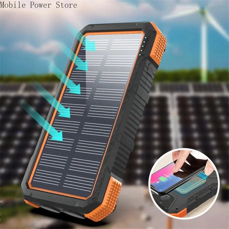 45000mAh Wireless Solar Power Bank Sos Portable Travel Solar Panel ...
