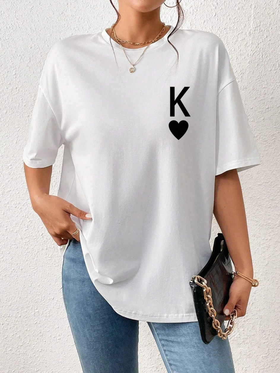 Graphic-Letter-Print-Crew-Neck-T-Shirt-Women-Cotton-Plus-Size-T-Shirts ...