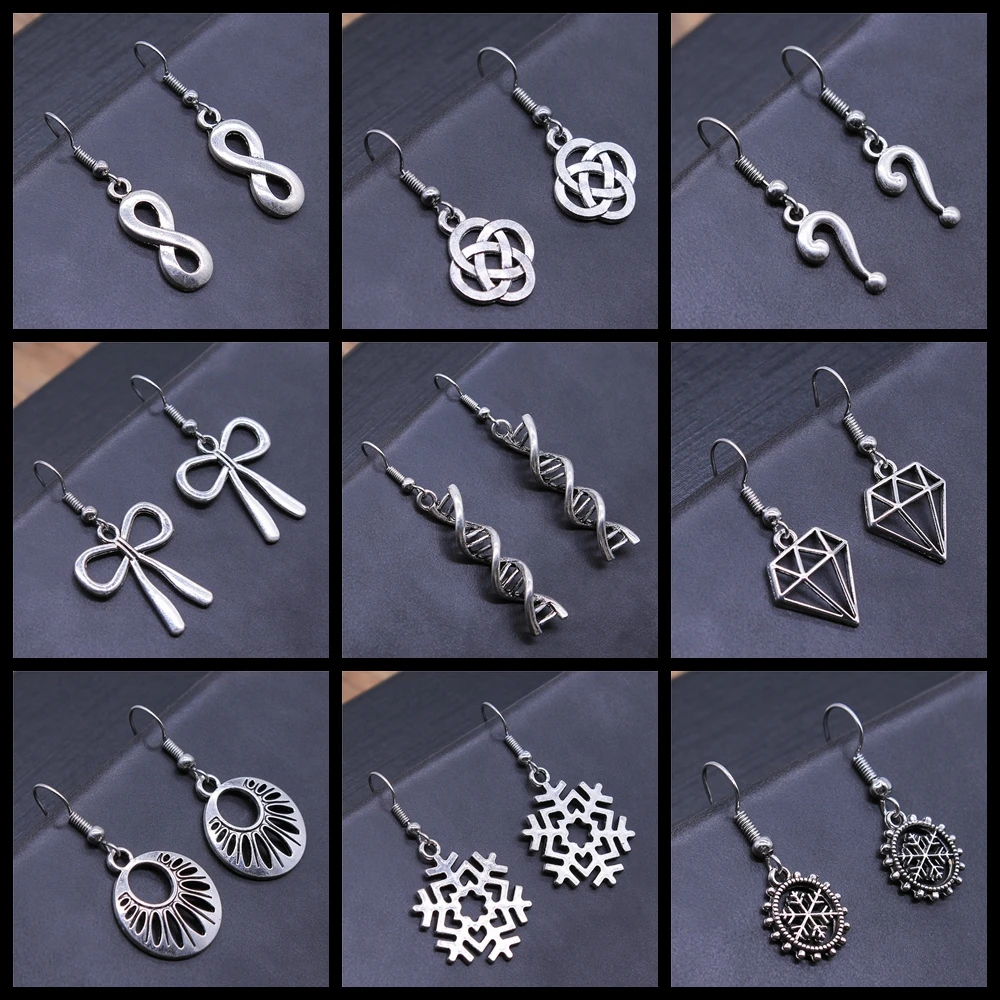 Geometric Shaped DNA Snowflake Bow Knot Infinity Dangle Earrings ...