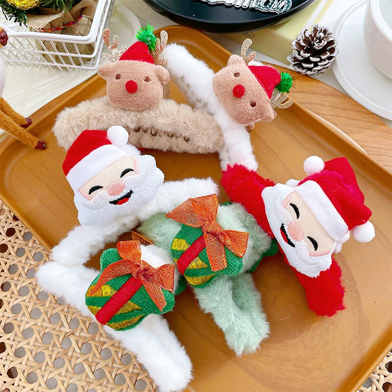 Cartoon-Santa-Claus-Plush-Hair-Claw-For-Women-Girls-Ponytail-Hair-Clips ...