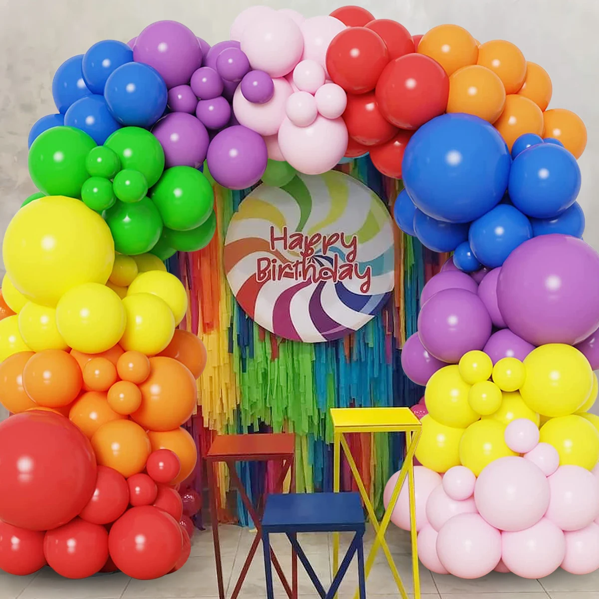 Colorful Rainbow Balloon Garland Arch Kit Multicolor Latex Ballons ...