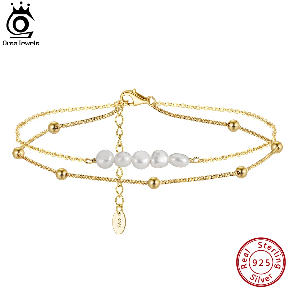 ORSA-JEWELS-925-Silver-Double-Layer-Freshwater-Pearls-Foot-Chain-Beads ...