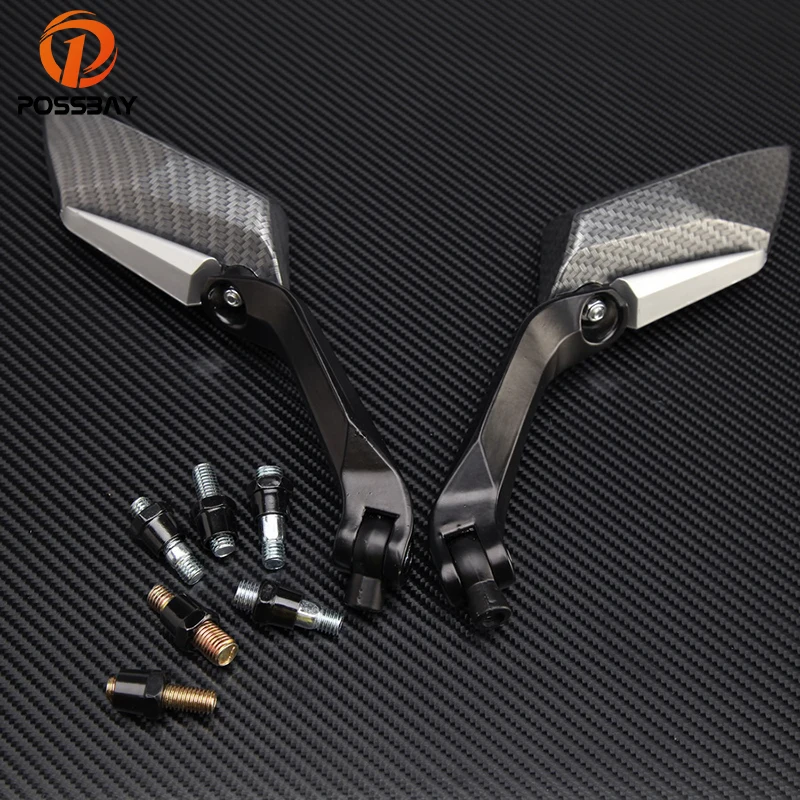 Possbay 8/10mm Carbon Fiber Style Motorcycle Rearview Mirror Dirt Bike ...