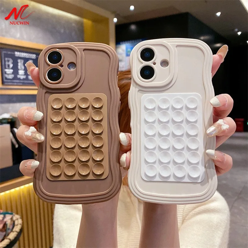 Fixing Suction Cup Curly Wave Case for iPhone 17 16 15 11 12 14 13 Pro ...