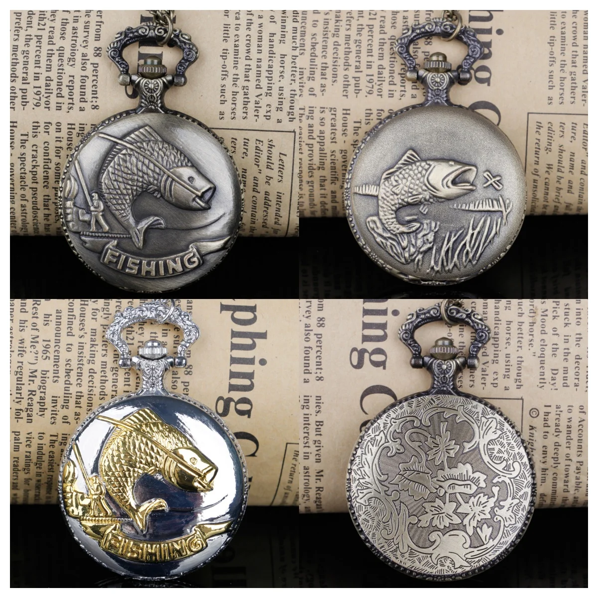 Steampunk Fishing Fish Quartz Pocket Watches with Chain Fob Watch for ...