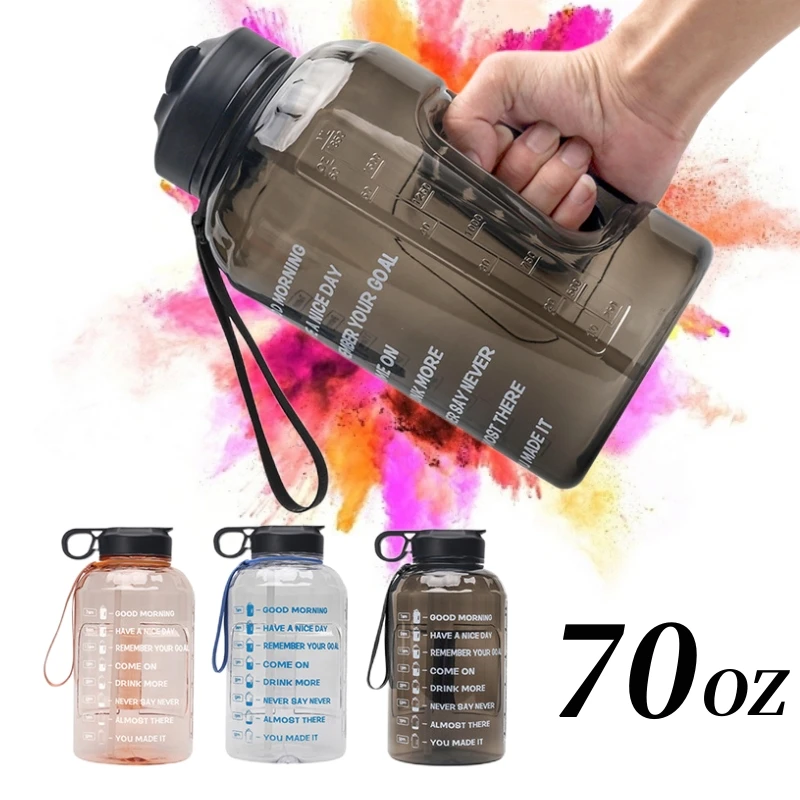2.2L 70oz Gallon Water Bottle with Straw Motivational & Time Marker GYM ...