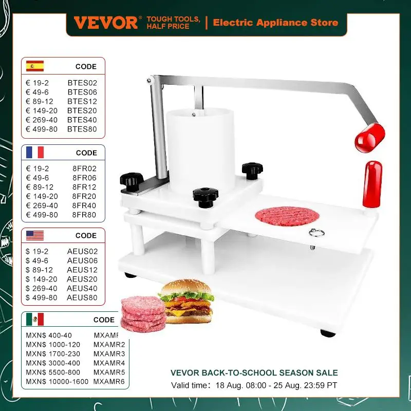 VEVOR-Hamburger-Patty-Maker-51mm-110mm-130mm-Mold-Commercial-Manual ...
