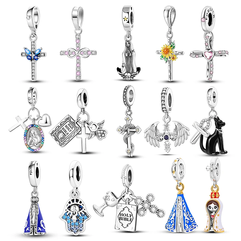 LAZA-925-Sterling-Silver-Cross-Amulet-Charms-Bead-Fit-Original-Pandora ...