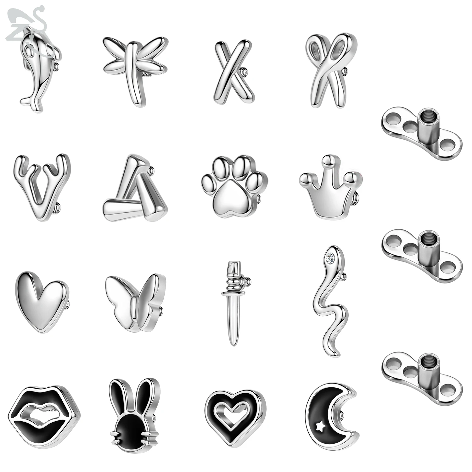 ZS-1-PC-Punk-316L-Stainless-Steel-Dermal-Anchor-Dolphin-Heart-Shape ...