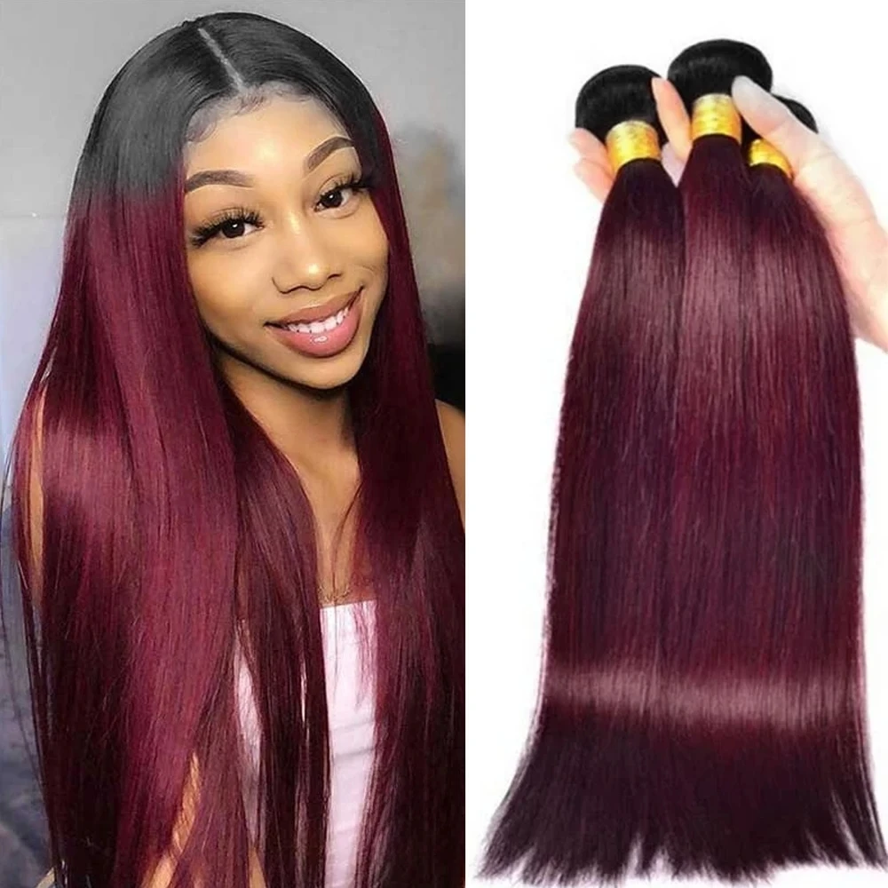 10A Red #1B/99J Remy Human Hair Weave Long Silky Straight Unprocessed 1 ...