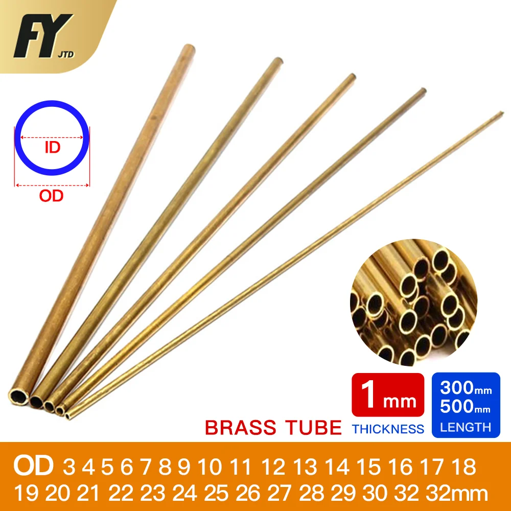 Brass pipe 1mm wall thickness 3-32mm OD brass tube 300mm 500mm length ...