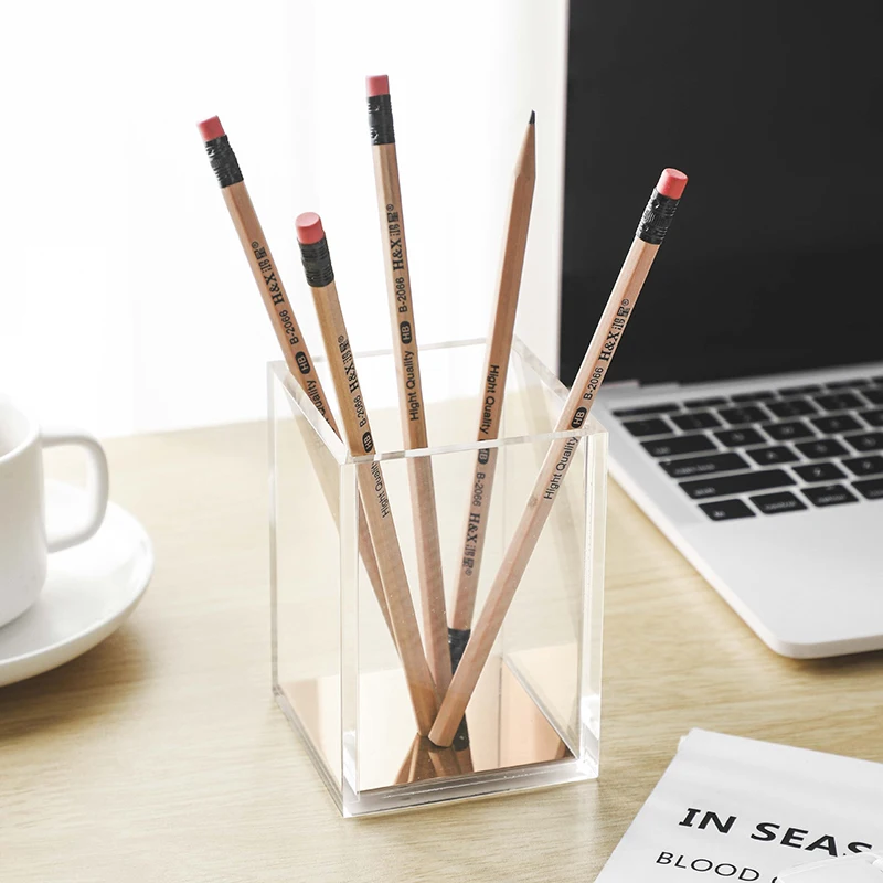 New Desk Organizer Transparency Pencil Case Pen Container Rose Gold Cup ...
