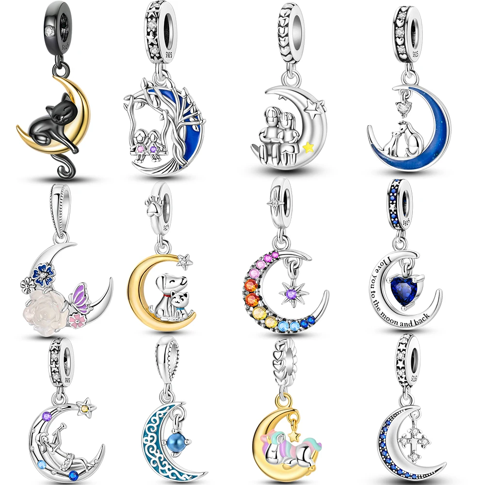 Fit Original Bracelet 925 Sterling Silver Cat Moon Shape Stars Love ...