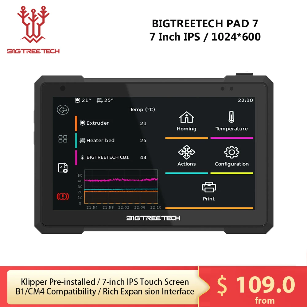 BIGTREETECH Pad 7 Inch IPS Touch Screen Klipper 1024*600 60Hz Display ...