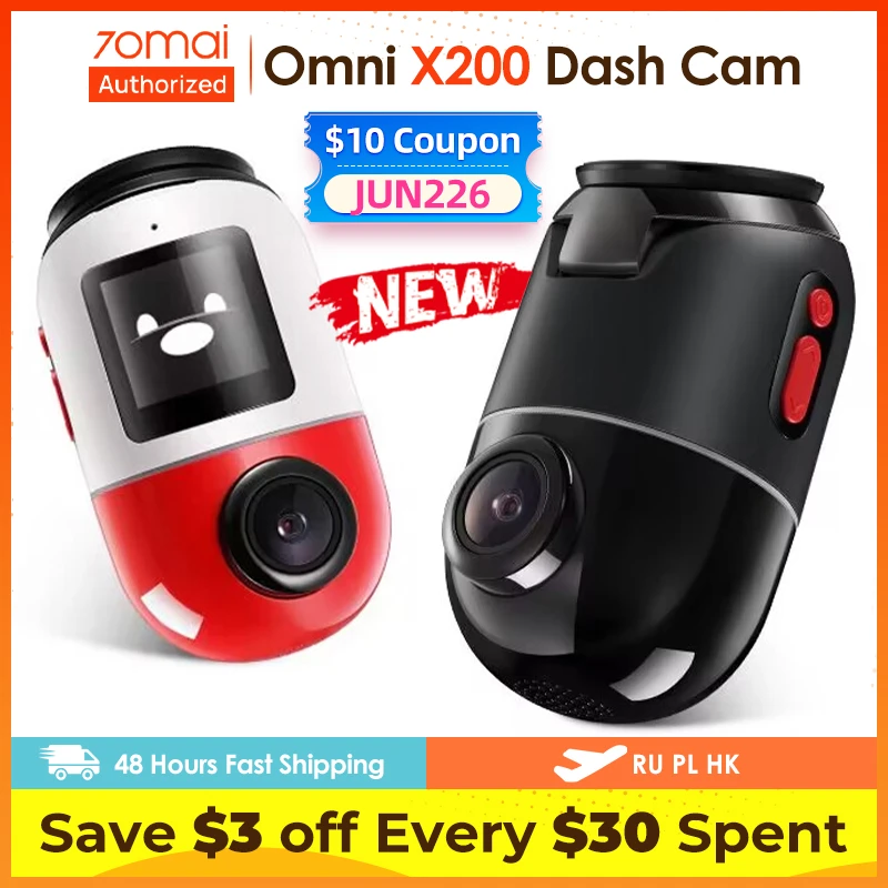 70mai Dash Cam Omni X200 60FPS GPS 360° Full View Design Car DVR AI Motion Detection ADAS Voice ...