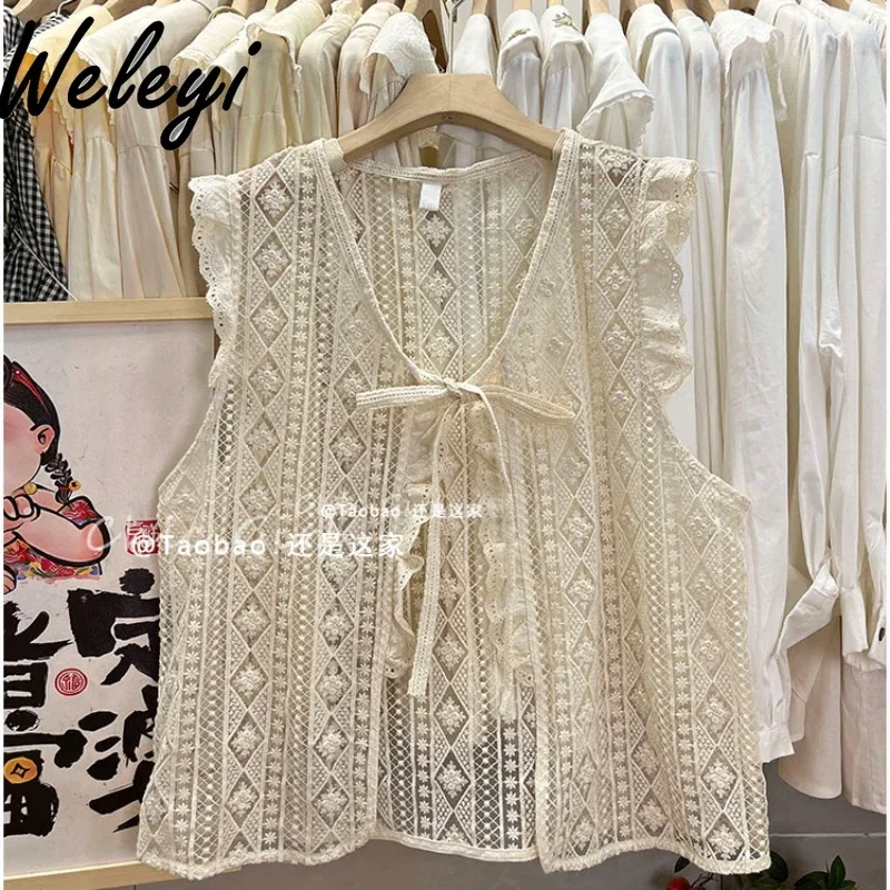 Japanese-Style-Women-s-Lace-Flounce-Trim-Knitted-Vest-Student-Sweet ...