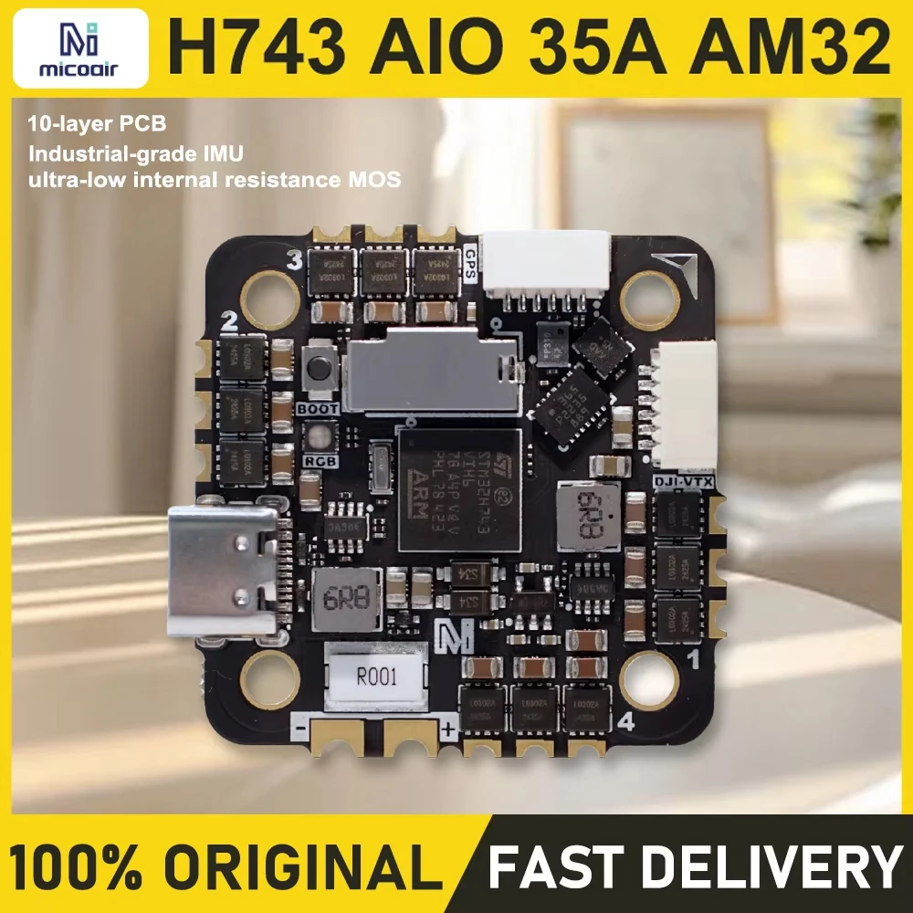 MicoAir H743 AIO 35A AM32 Flight Controller 25.5×25.5 3-6S 32-bit open ...