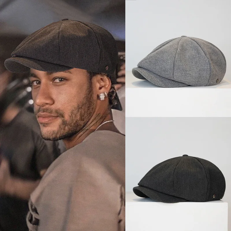 CHRLCK Retro British Style Newsboy Cap Men Ascot Cap Beckham Gray Male ...