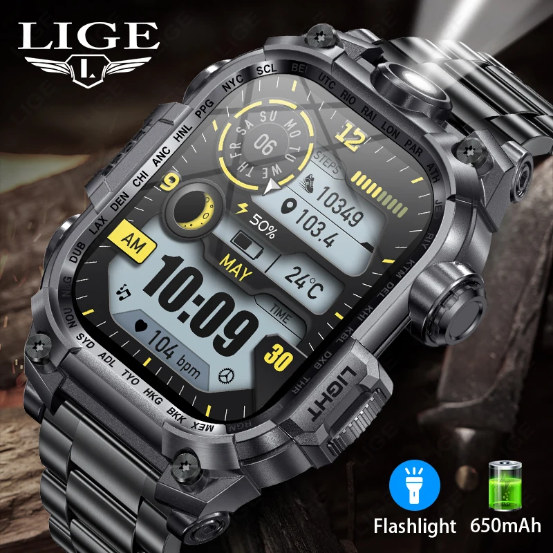 LIGE nuevo reloj inteligente para exteriores para hombre, linterna con ...