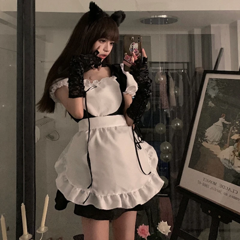 섹시한 레트로 코스프레 메이드 복장 카니발 뱀파이어 웨이터 스위트 러플 할로윈 미니 로리타 하인 유니폼