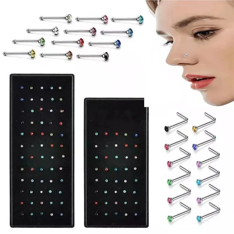 40-60-Pcs-Set-Crystal-Stainless-Steel-Nose-Piercing-Pack-Straight-Nose ...
