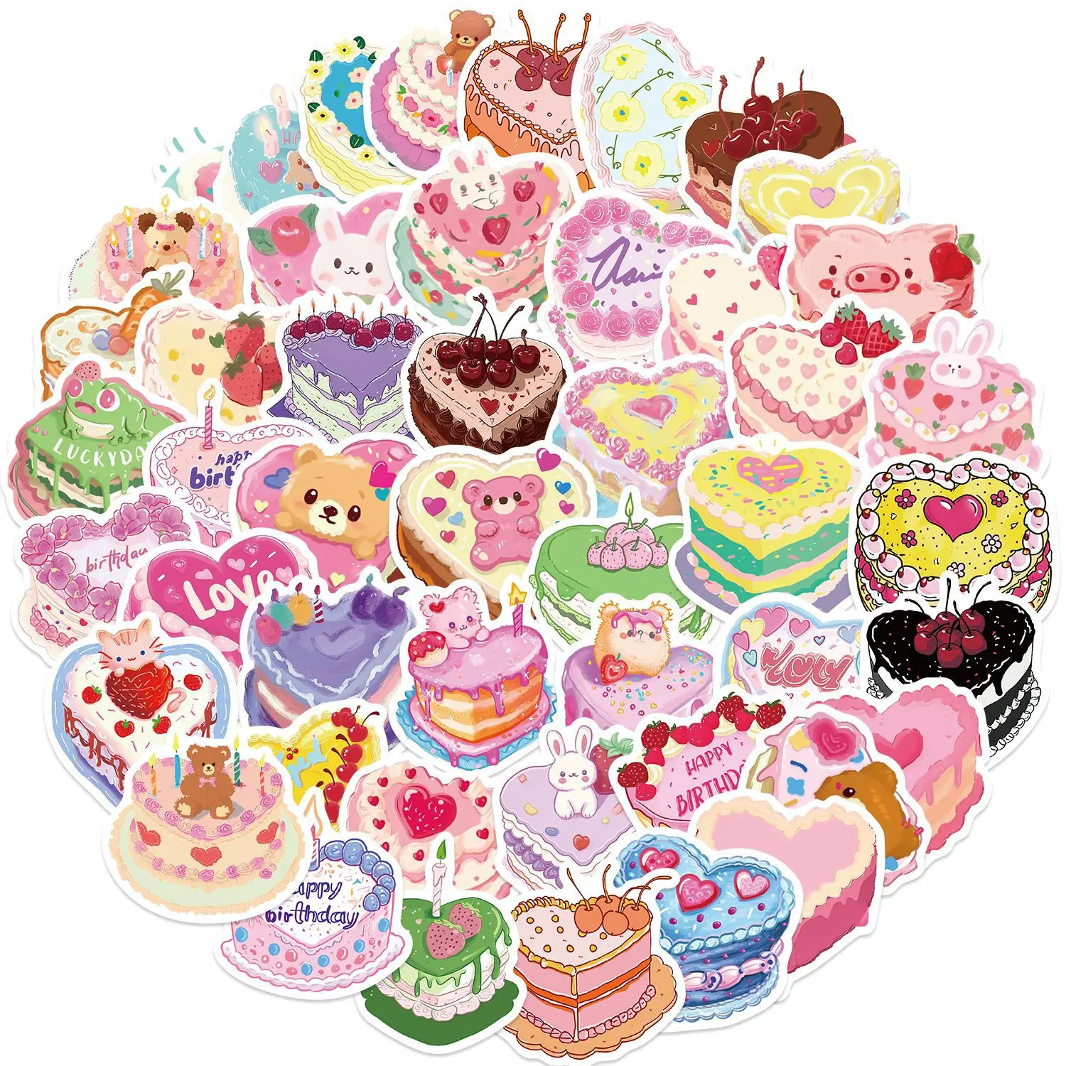 50pcs-Heart-Shaped-Cake-Cute-Cartoon-Graffiti-Stickers-DIY-Phone-Guitar ...