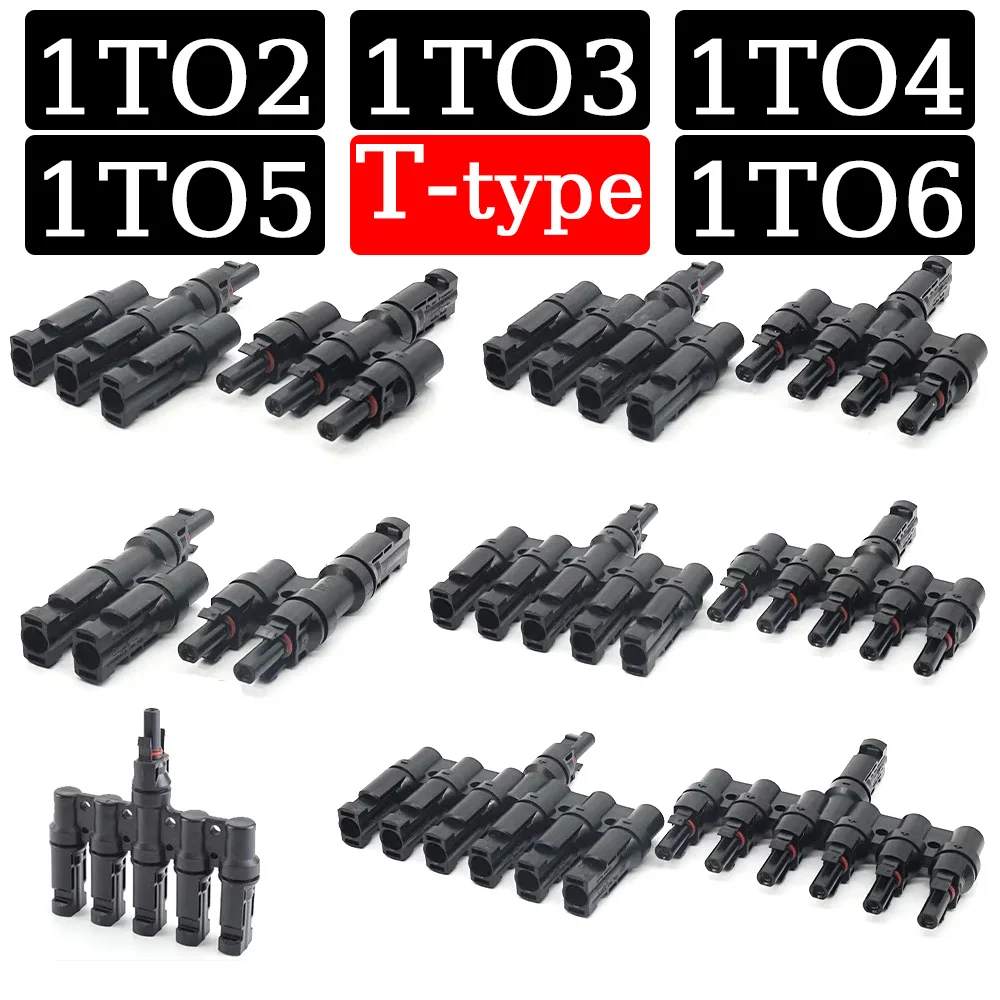 1/5/20/100Set PV Solar Connector T Type Branch 1 TO 2 3 4 5 6 Way ...