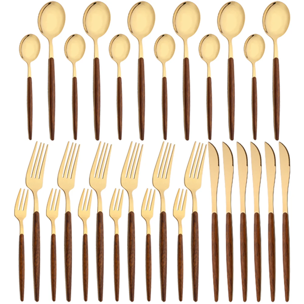 16-24-36Pcs-Dinnerware-Set-Stainless-Steel-Imitation-Wooden-Handle ...