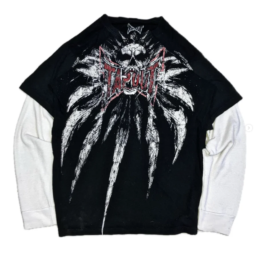 Tapout Gothic Render Long Sleeve T Shirt Men Distressed Fake Two Pieces ...