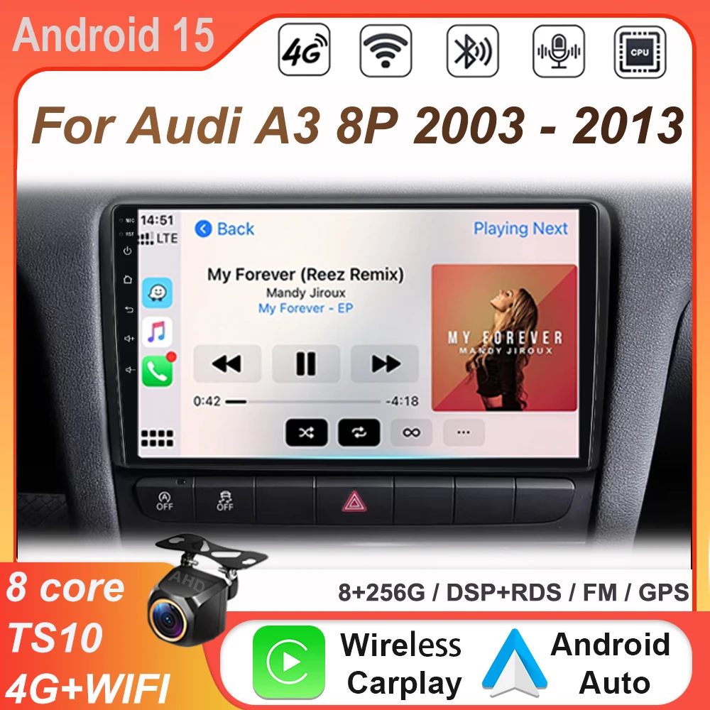 Car radio For Audi A3 8P 2003 - 2013 Carplay Android 15 Auto Video GPS ...