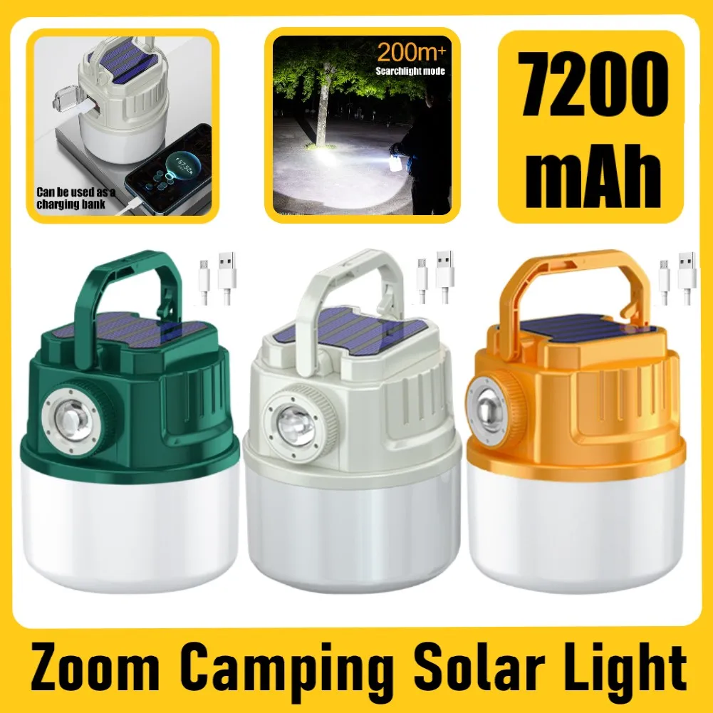 7200mAh Telescope Zoom Camping Light Solar Powered Camping Lantern USB ...