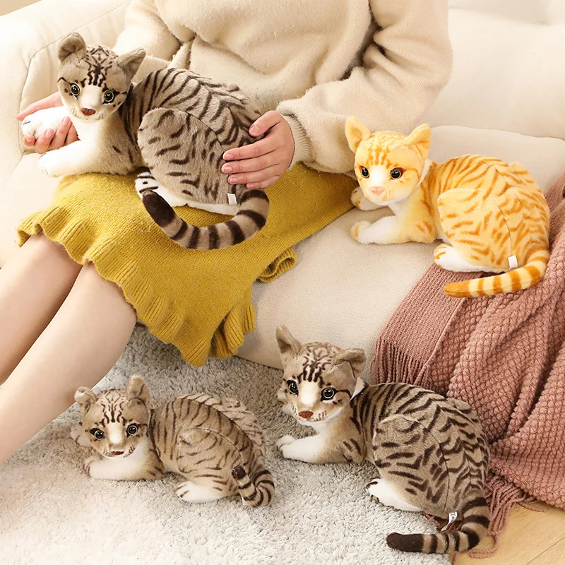 27~40cm Like Real Cat Doll Lying Plush Animal Toy Orange Grey Stuffed ...
