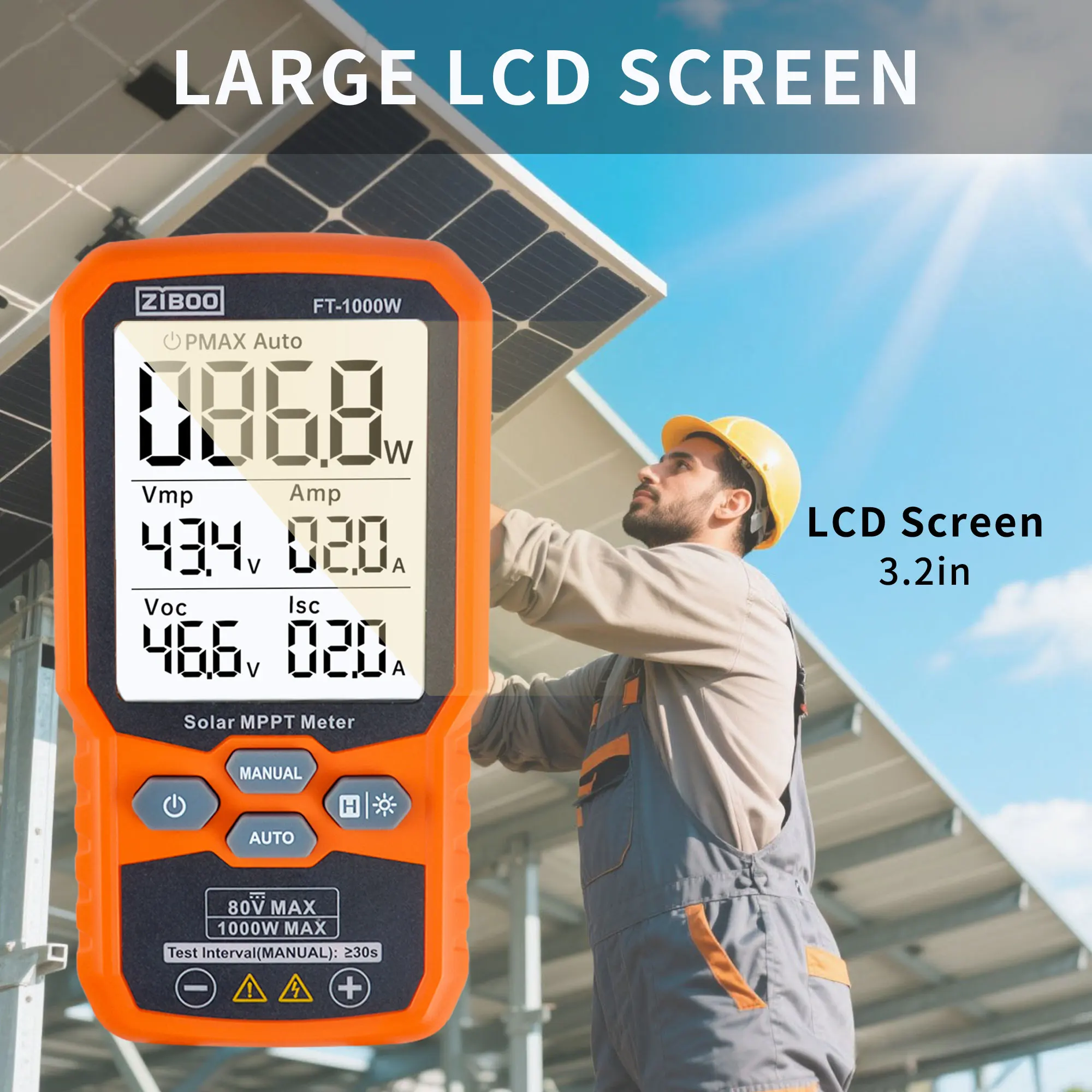 ZIBOO Solar MPPT Meter Photovoltaic Multimeter,PV Module MAX Power ...