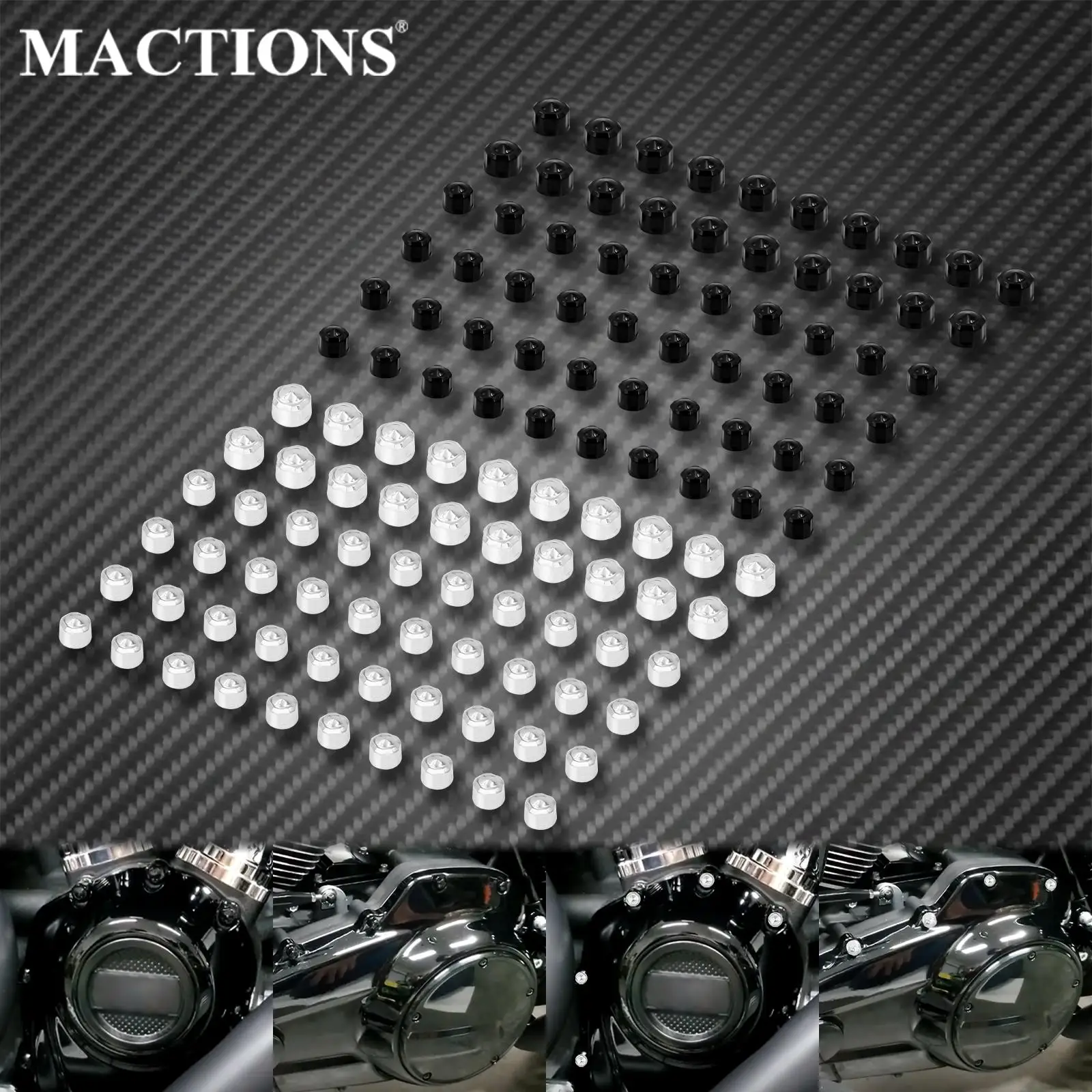 Motorcycle 60PCS Engine Bolt Screw Cap Protection Cover Black/Chrome ...
