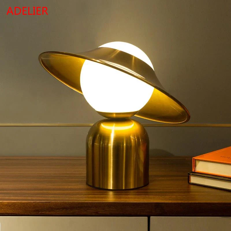 ADELIER Nordic Glass Ball Led Table Lamp Gold Metal Table Light Home ...