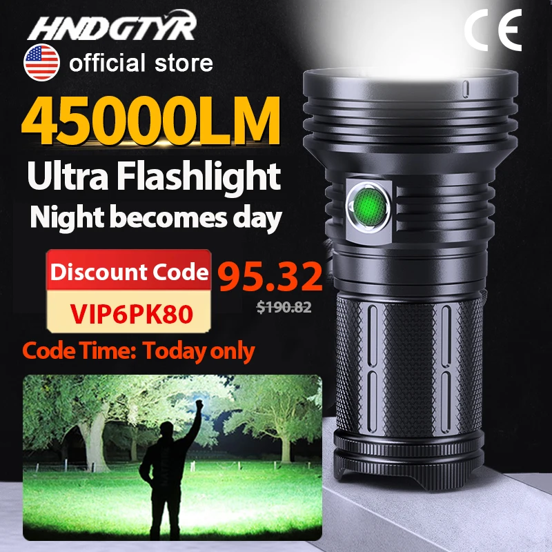 Real-45000LM-240W-Super-Strong-Light-LED-Powerful-Flashlight-USB ...