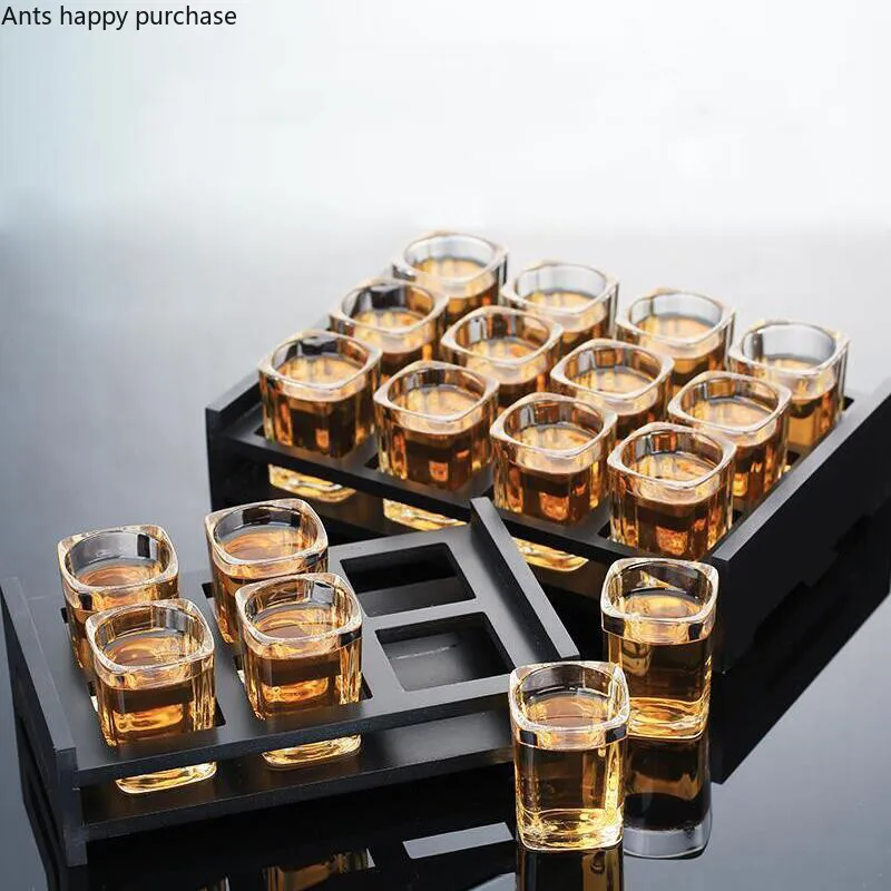 Glas-Schnaps-Set-Wei-wein-Glas-mit-Holz-Becher-halter-Geist-Glas ...