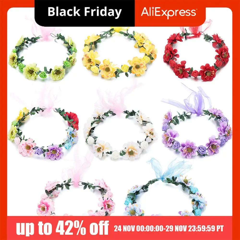 Women Floral Wreath Pink Rose Flower Crown Girls Bohemia Garland ...