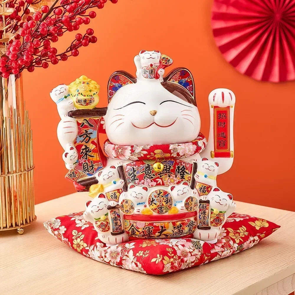 Ceramic Maneki Neko Lucky Cat Home Decor Waving Hand Cat Feng Shui ...